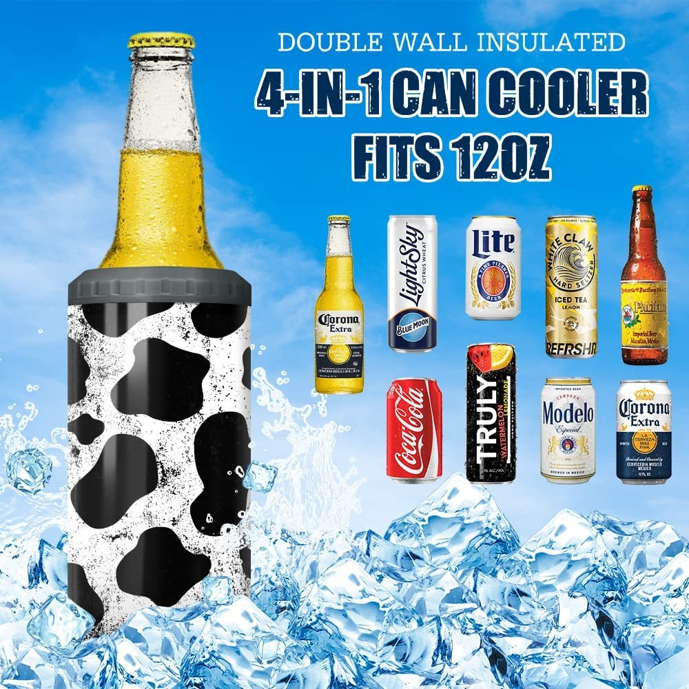Personalized Cow Can Cooler Cowhide Doodle Farmers