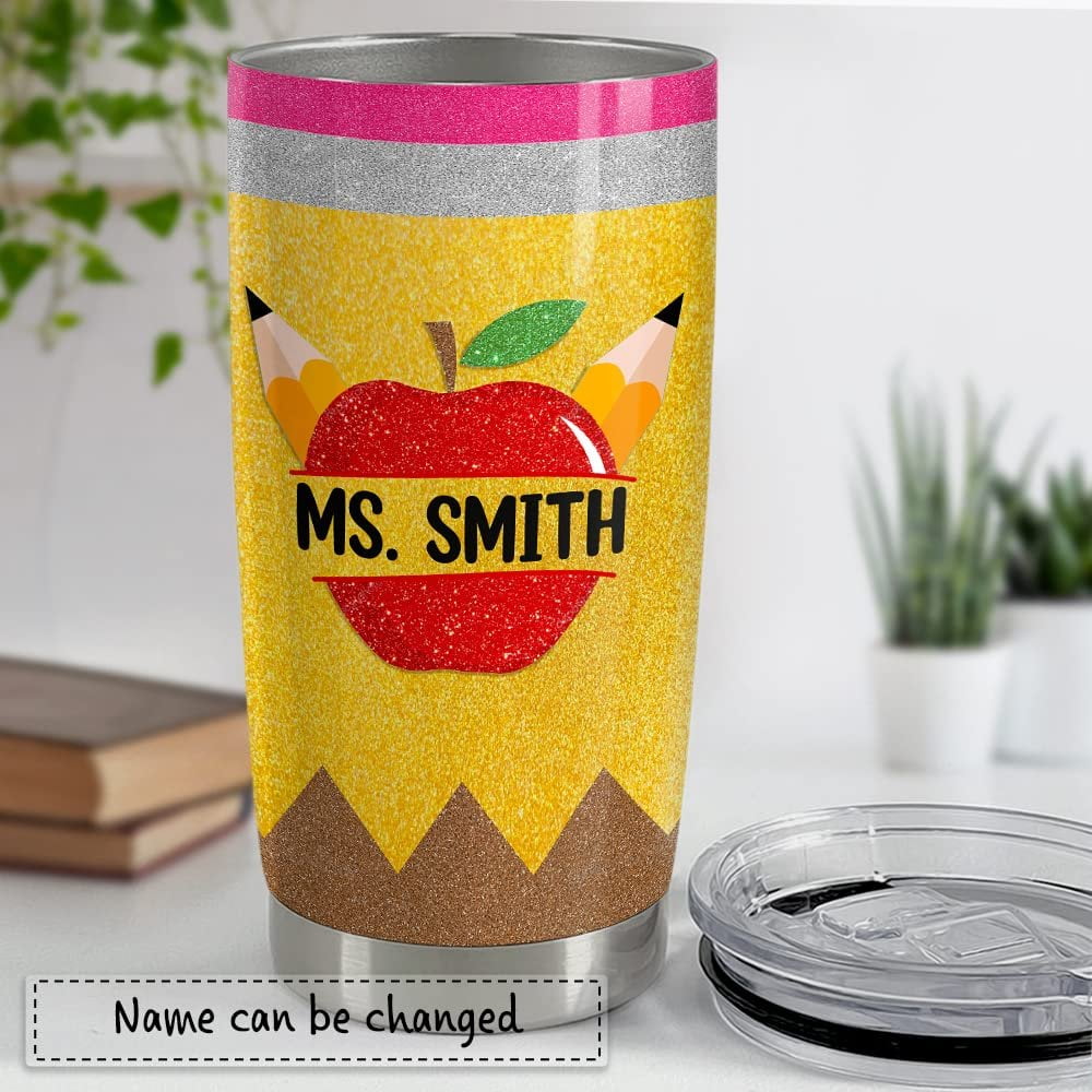 Personalized Teacher Tumbler Apple Crayon Funny Gift