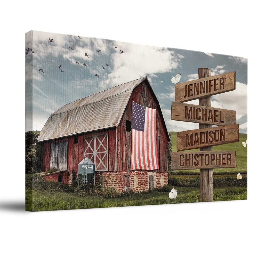 Personalized Canvas For Family American Barn Flag - Sandjest