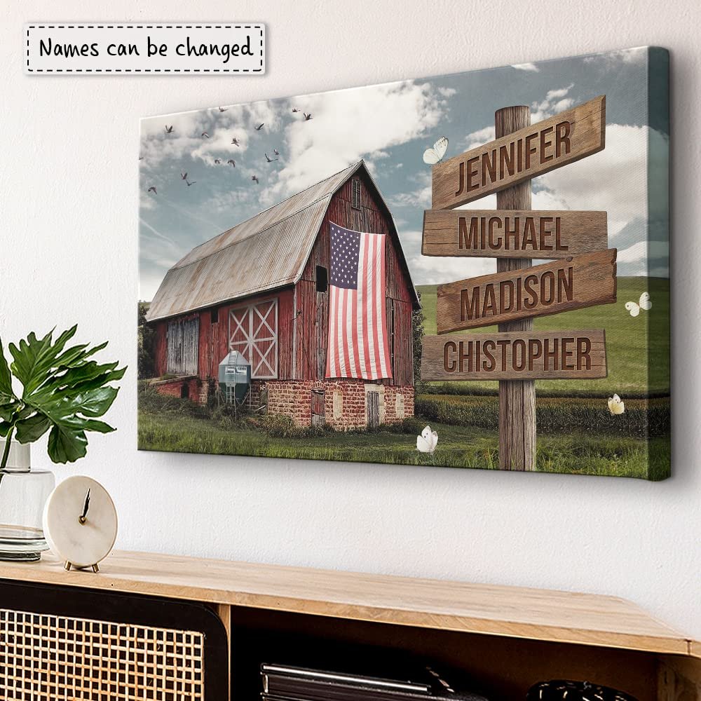 Personalized Canvas For Family American Barn Flag - Sandjest