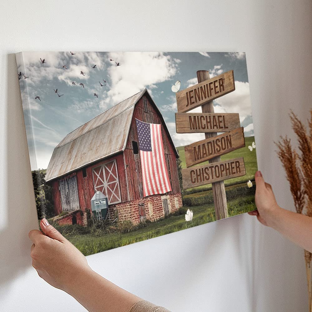 Personalized Canvas For Family American Barn Flag - Sandjest