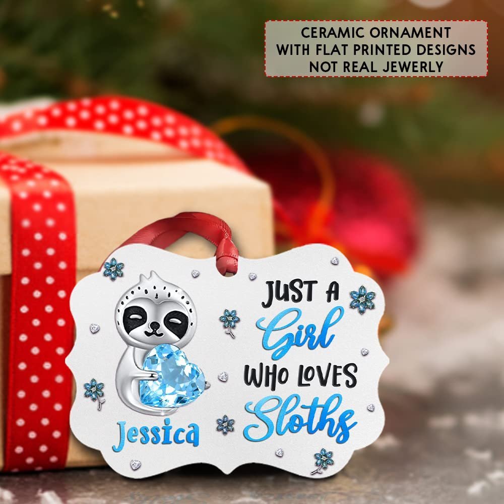 Personalized Ornament Jewelry Style JGirl Loves Sloths