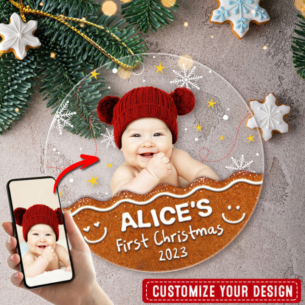 Baby First Christmas Personalized Ornament with Baby Photo - Sandjest