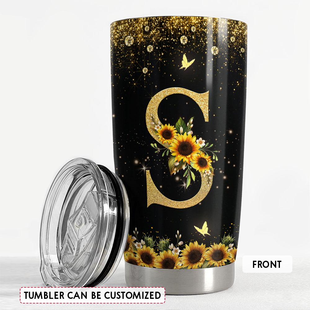Personalized Initial Tumbler With Monogrammed Letter Sunflower - Sandjest