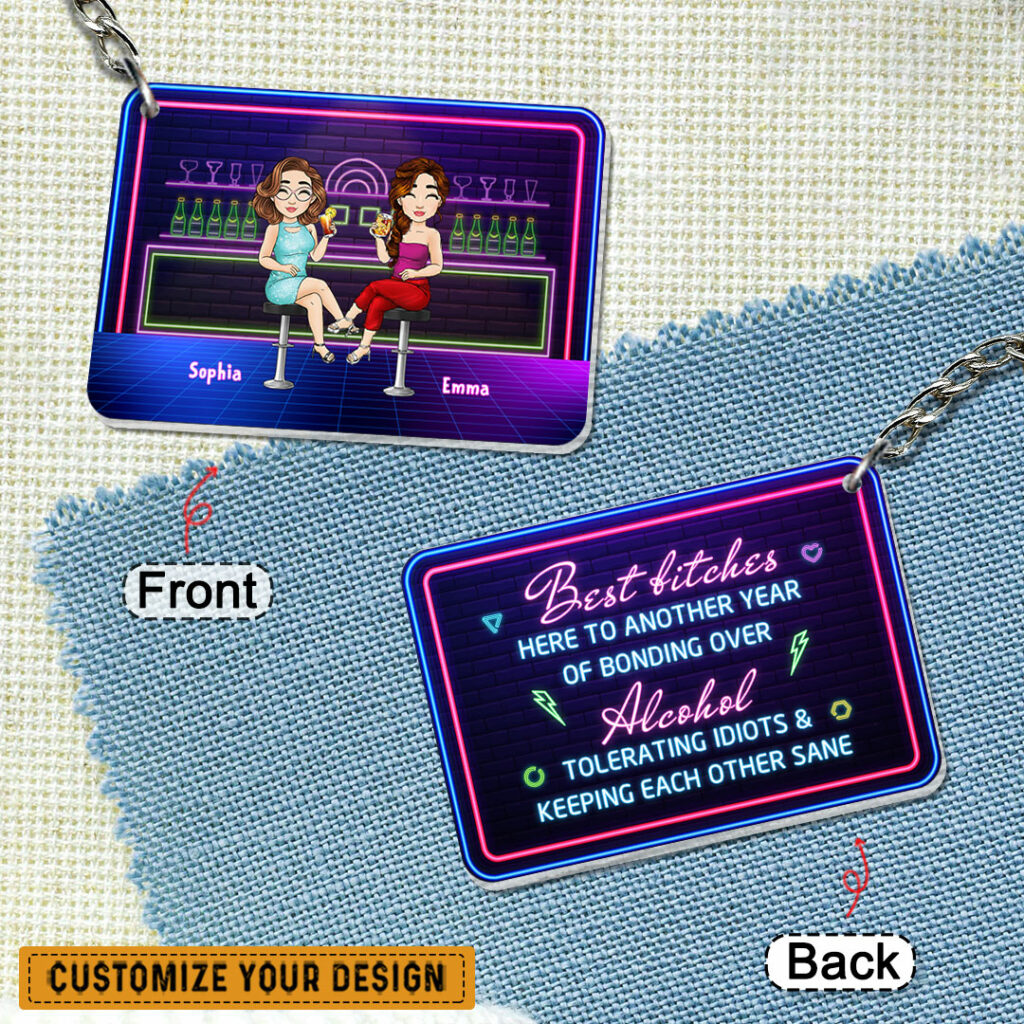 Besties Bonding Over Alcohol Personalized Keychain - Sandjest