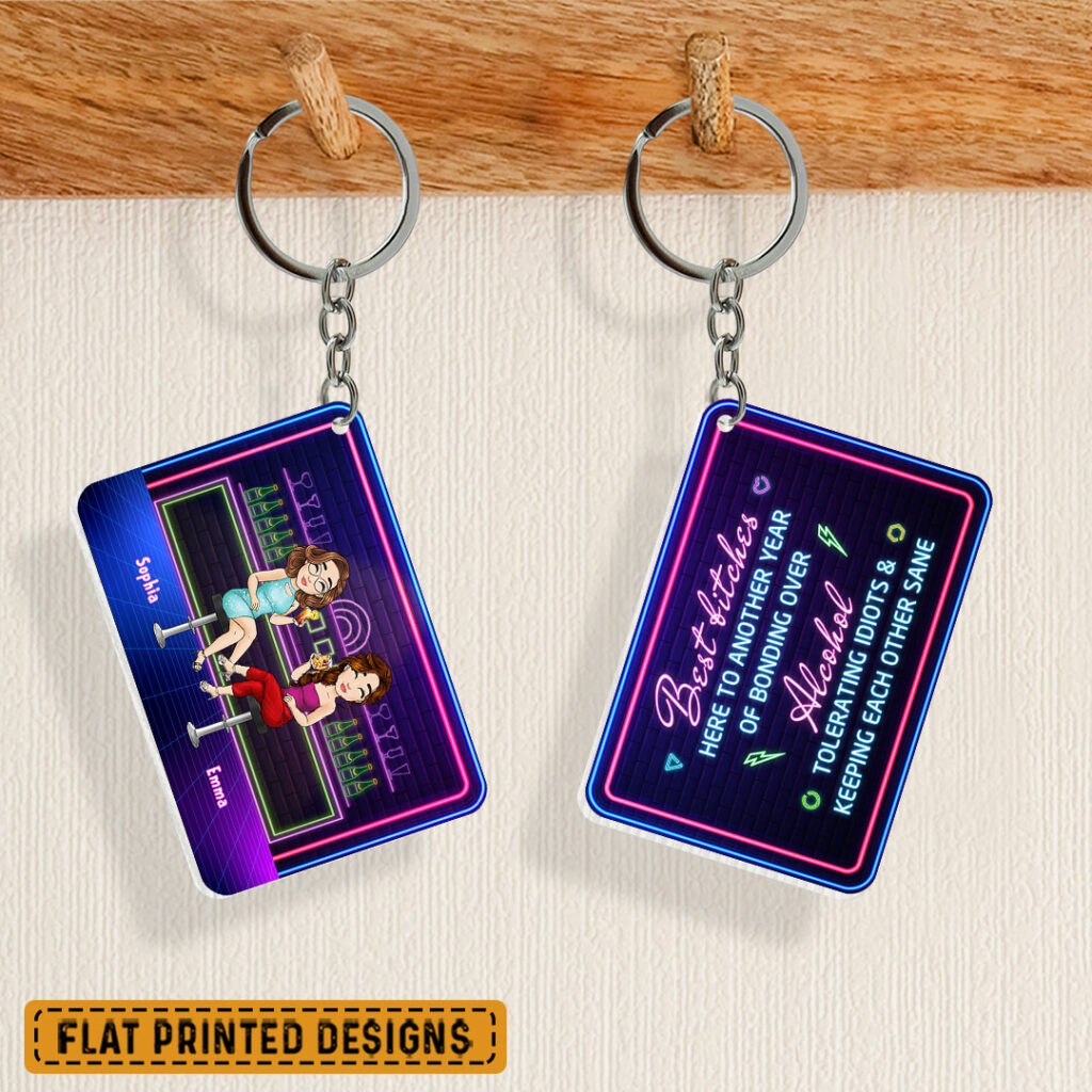 Besties Bonding Over Alcohol Personalized Keychain - Sandjest