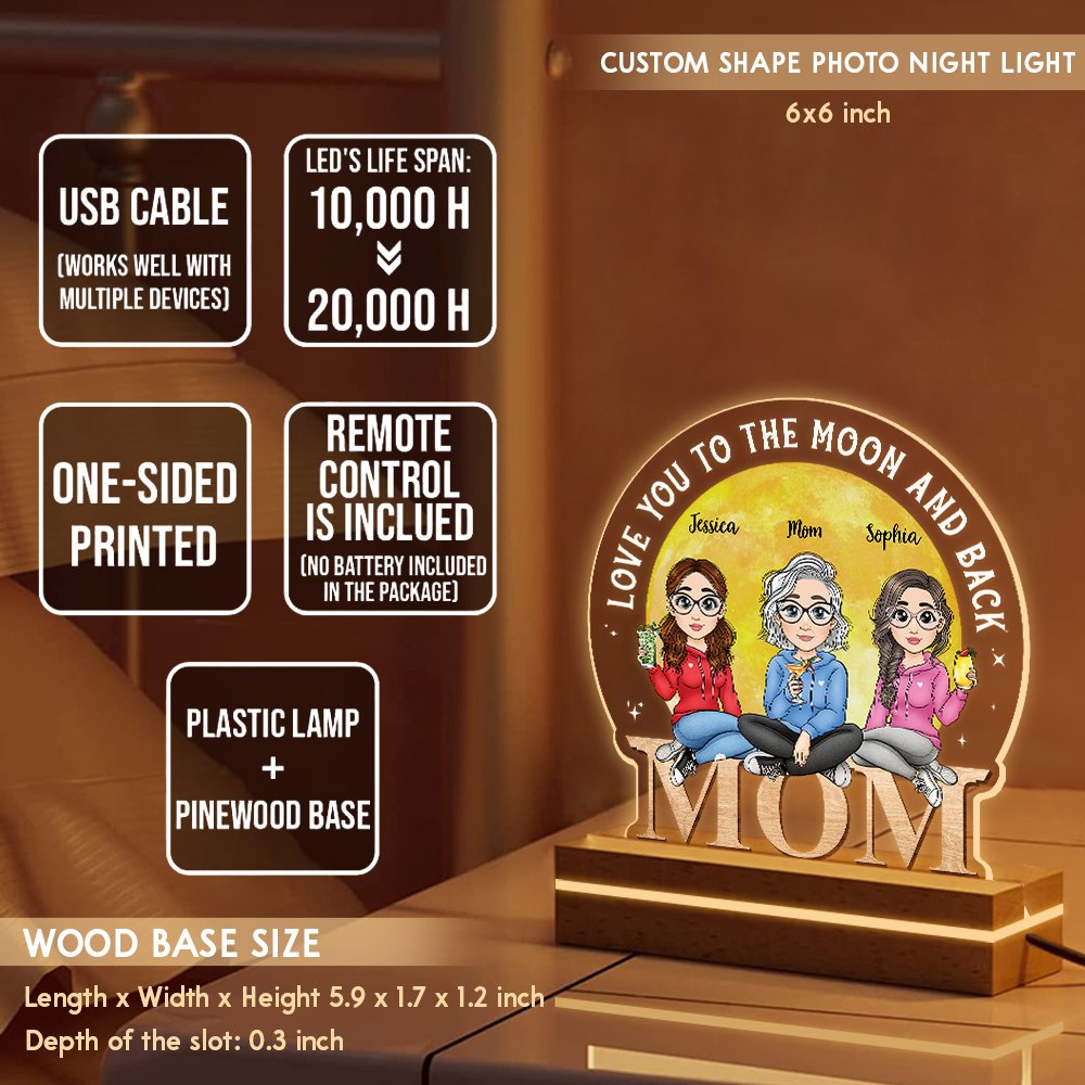 Mom & Daughter Love You To The Moon Personalized LED Night Light - Sandjest