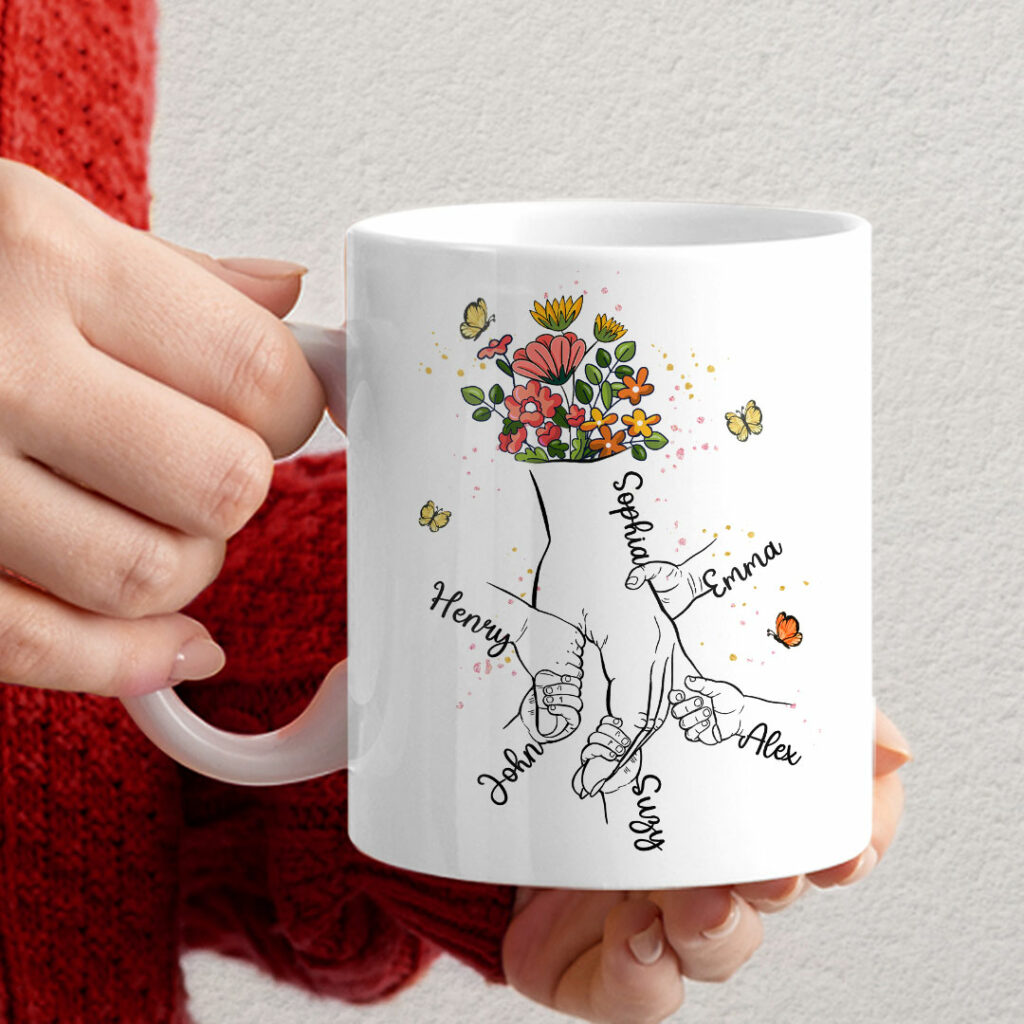 Mom Holding Hands Personalized Mug - Sandjest
