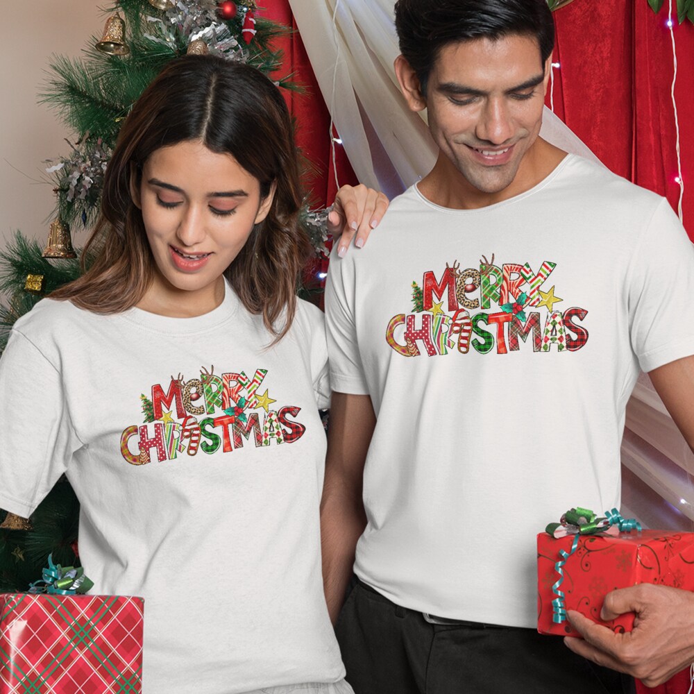 Personalized Christmas T-Shirt With Unique Decorative Font - Sandjest